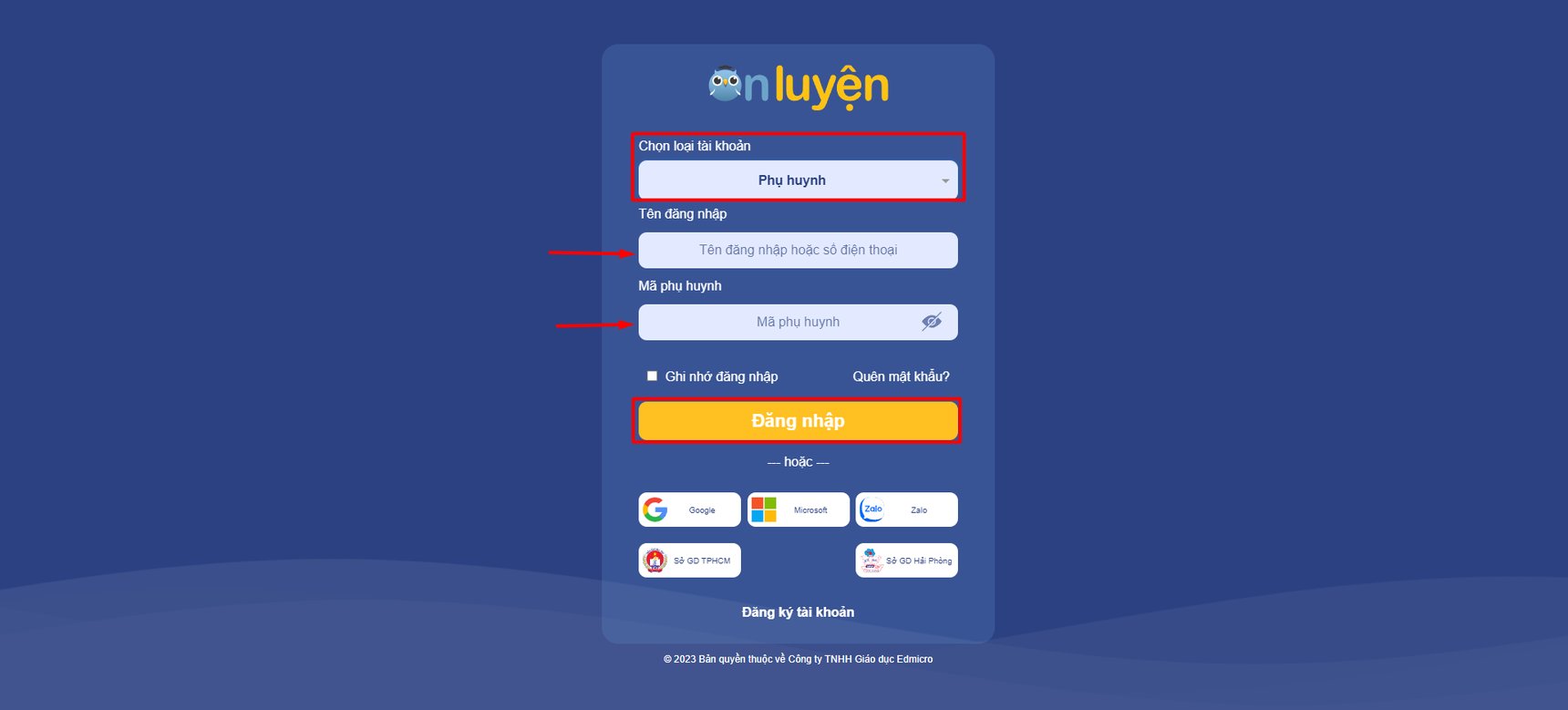 Hướng dẫn sử dụng tính năng dành cho phụ huynh trên hệ thống Onluyen.vn