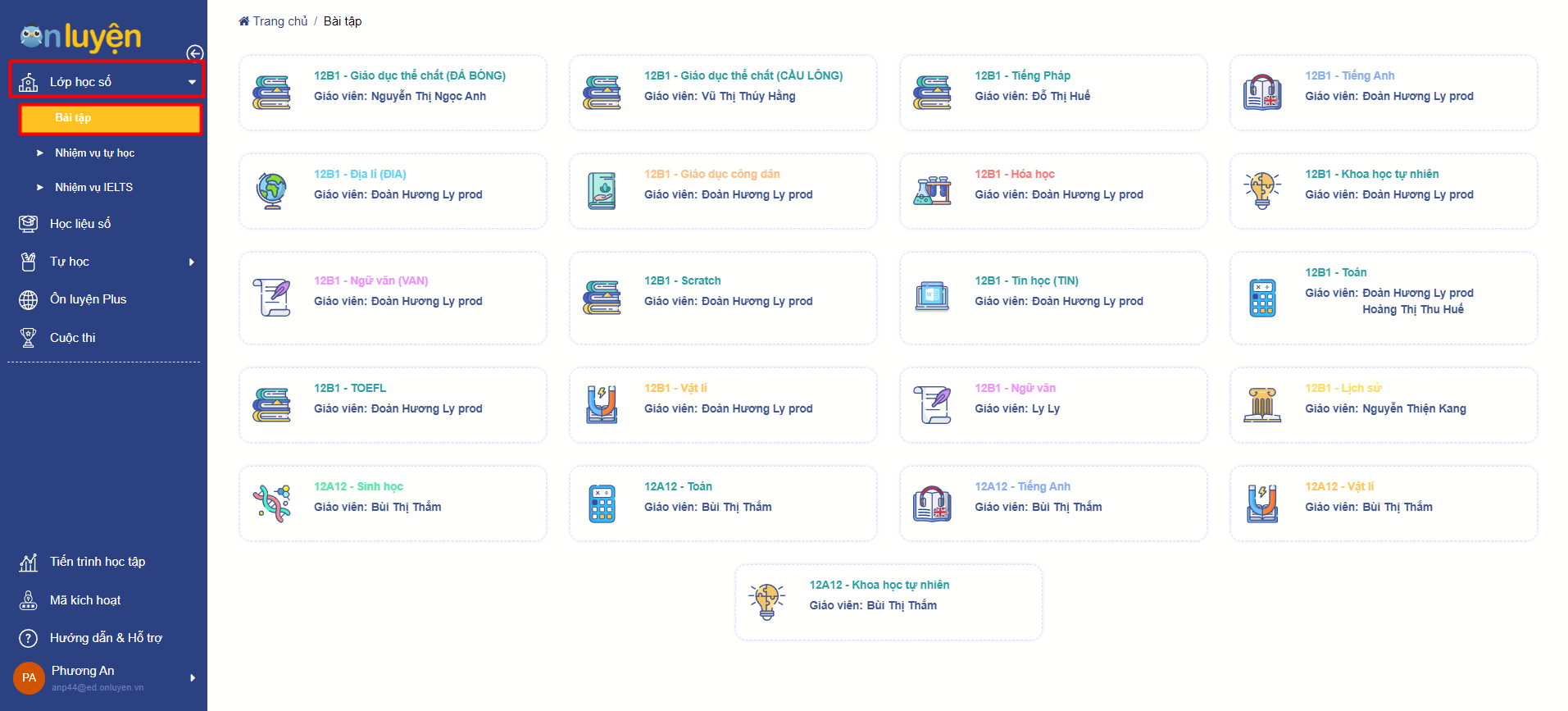 Hướng dẫn học sinh làm bài tập được giáo viên giao trên hệ thống Onluyen.vn