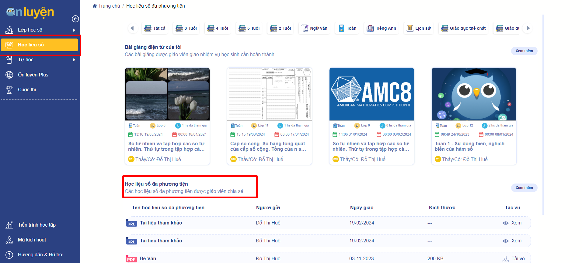 Hướng dẫn học sinh sử dụng "Tài liệu học tập" được giao trên hệ thống ...