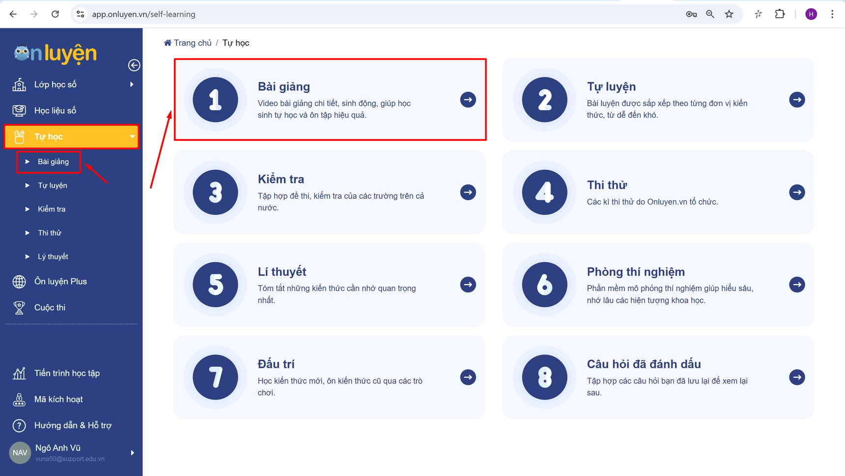 Hướng dẫn học sinh xem bài giảng trên hệ thống Onluyen.vn