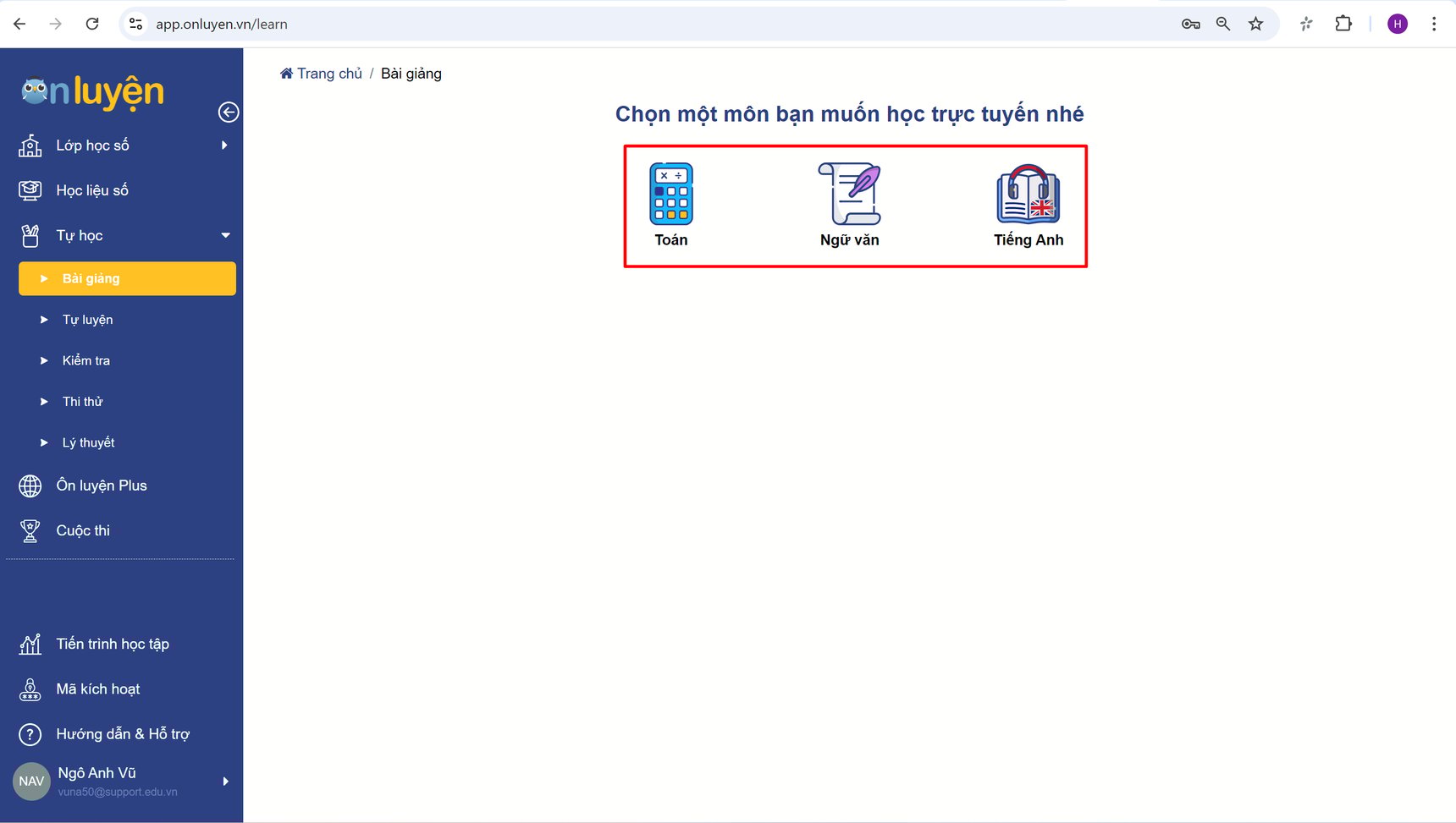 Hướng dẫn học sinh xem bài giảng trên hệ thống Onluyen.vn